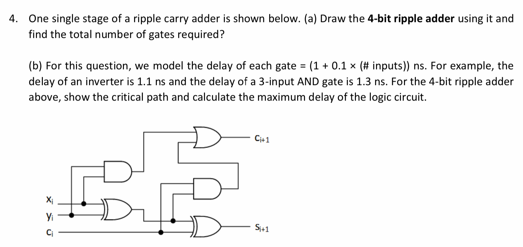 Solved 4. One single stage of a ripple carry adder is shown | Chegg.com