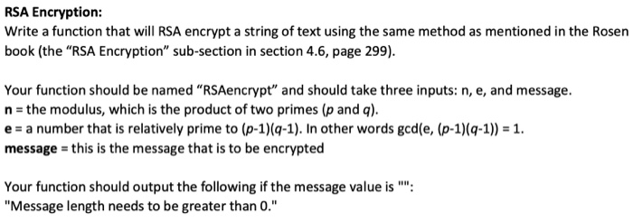 Solved Rsa Encryption Write A Function That Will Rsa