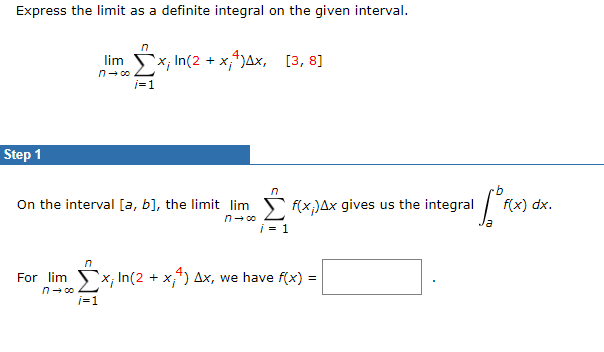 Solved Express the limit as a definite integral on the given | Chegg.com