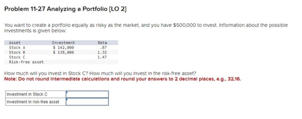 Solved Problem 11-27 ﻿Analyzing a Portfolio [LO 2]You want | Chegg.com