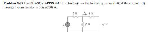 Solved Problem 9-09 Use PHASOR APPROACH to find vs(t) in the | Chegg.com