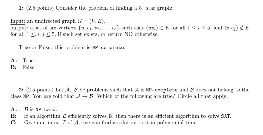 Solved 1: (2.5 points) Consider the problem of finding a 5 | Chegg.com
