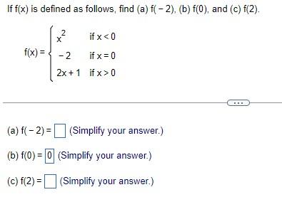 Solved If f(x) is defined as follows, find (a) f(−2), (b) | Chegg.com