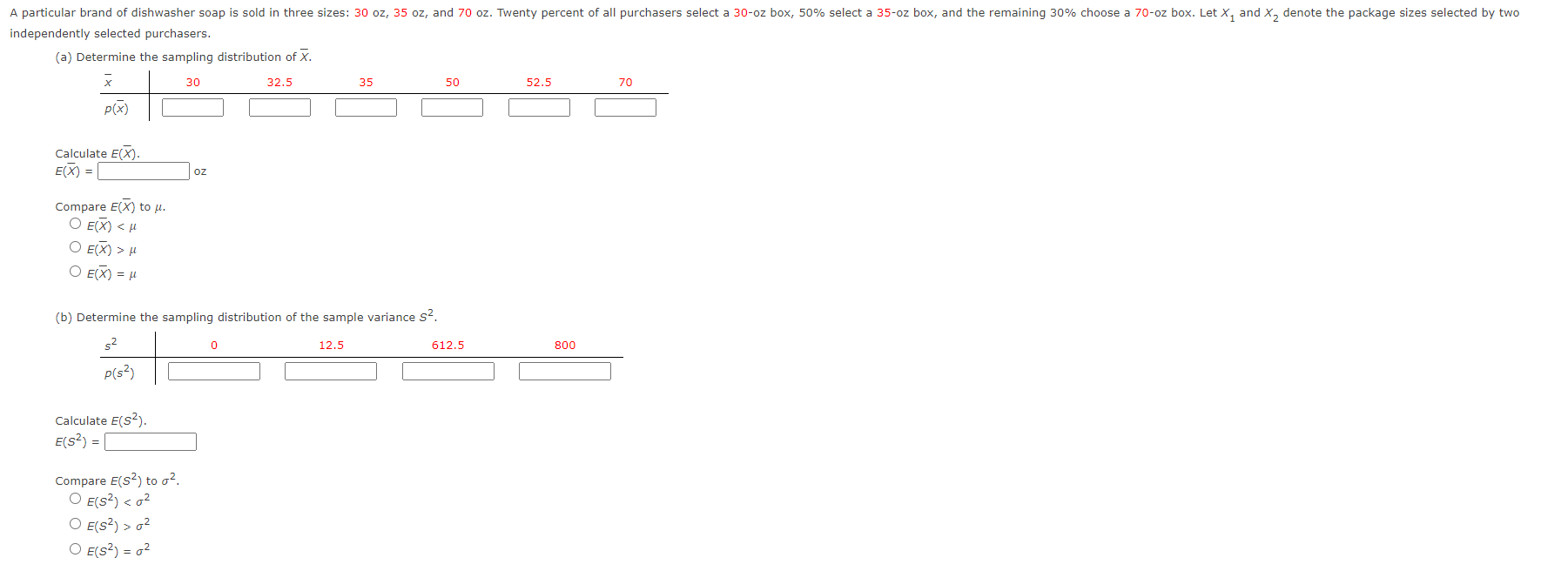 Solved E(Xˉ)=μ (b) Determine the sampling distribution of | Chegg.com