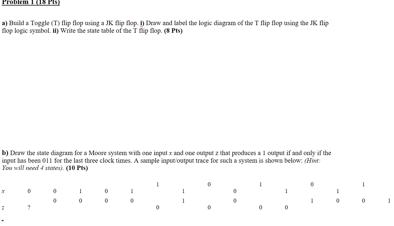 Solved Problem 1 (18 Pts) a) Build a Toggle (T) flip flop | Chegg.com