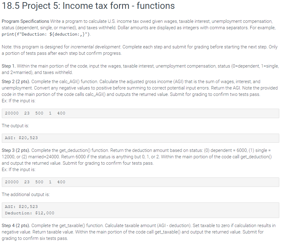 Solved 18.5 Project 5: Income tax form - functions Program | Chegg.com