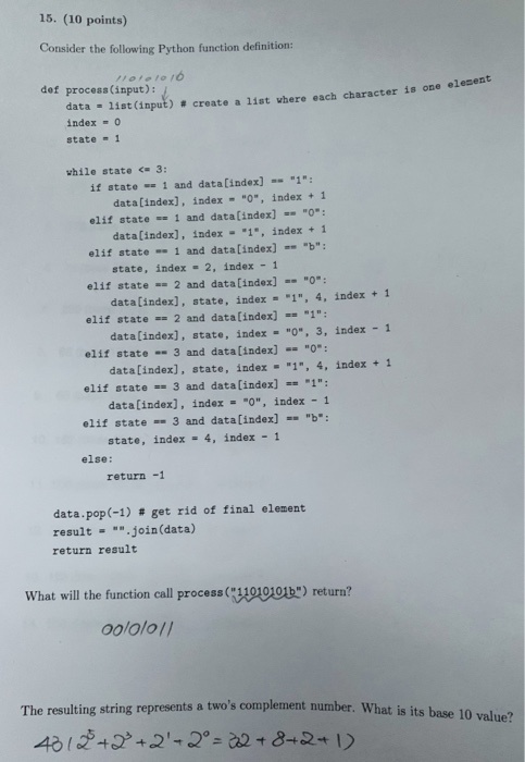 Solved 15. (10 points) Consider the following Python | Chegg.com