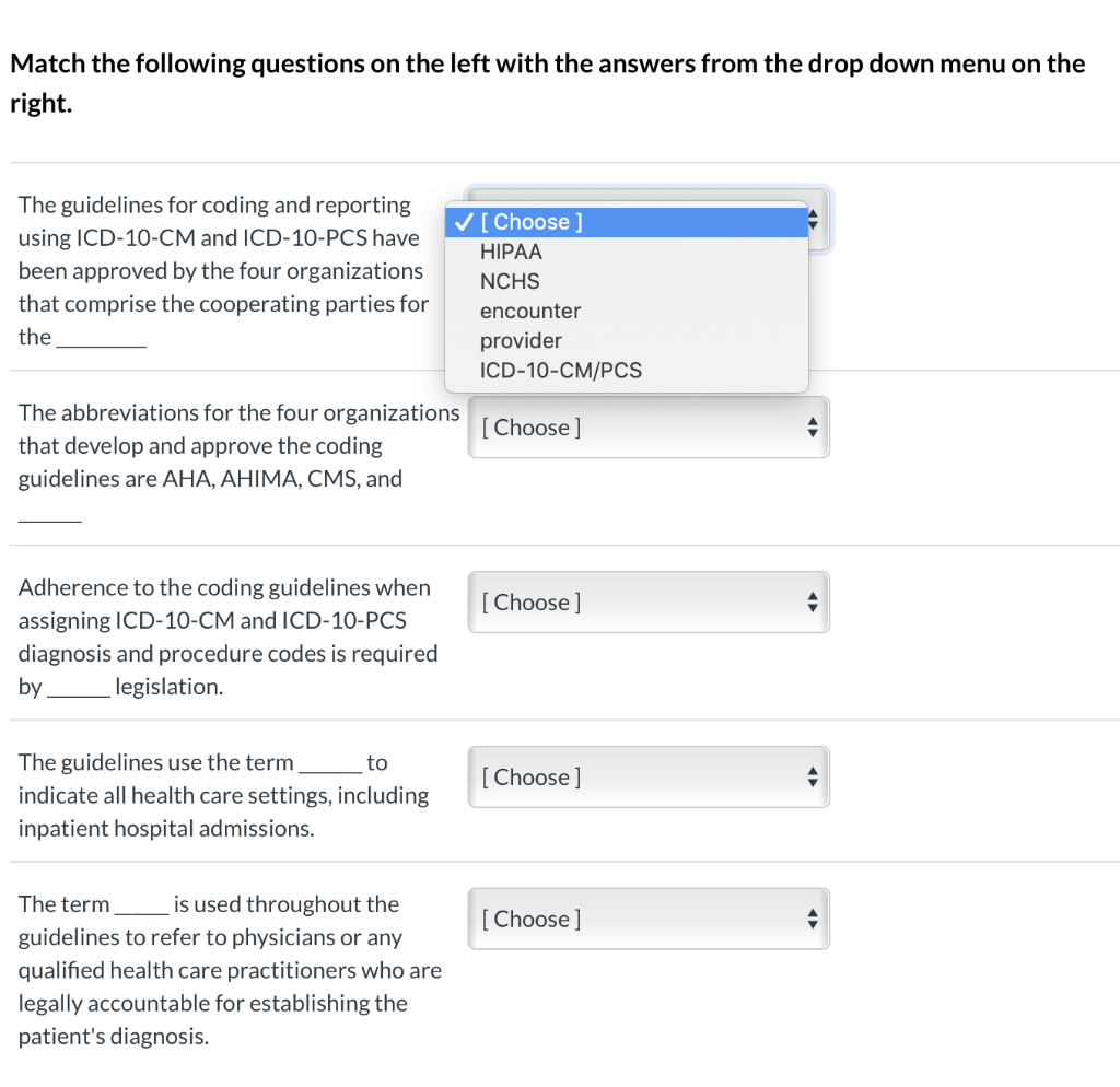 Solved Match the following questions on the left with the | Chegg.com