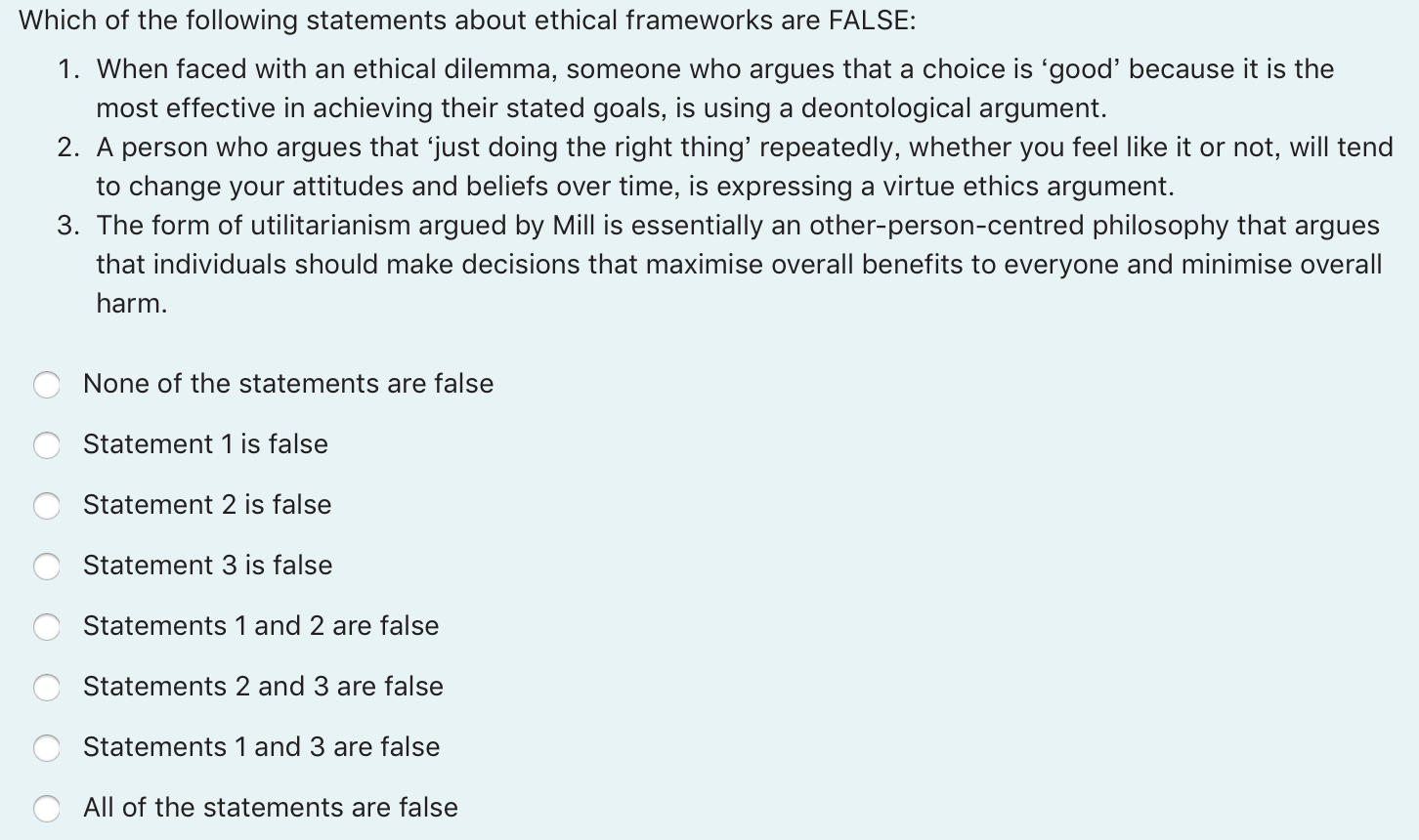 Solved Which of the following statements about ethical | Chegg.com