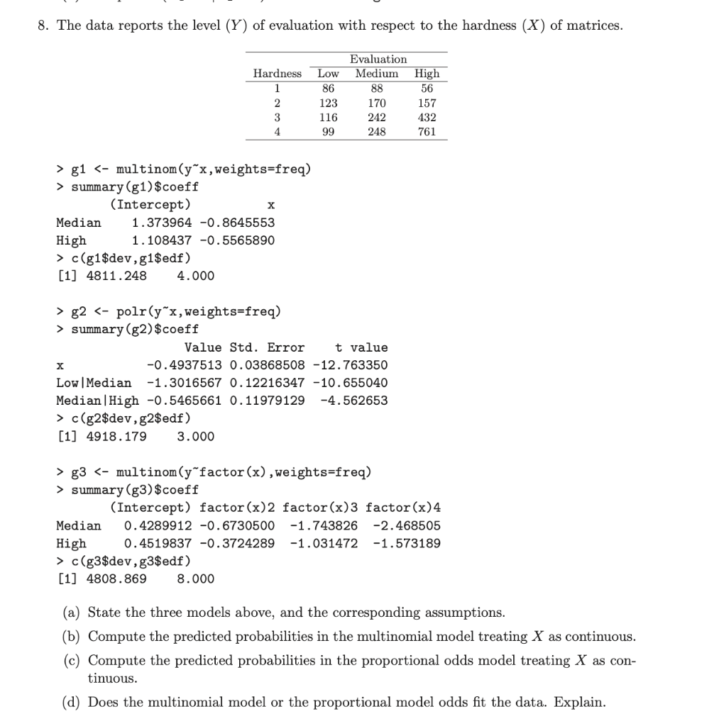 8. The data reports the level (Y) of evaluation with | Chegg.com