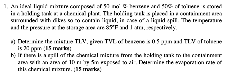 Solved 1. An ideal liquid mixture composed of 50 mol % | Chegg.com