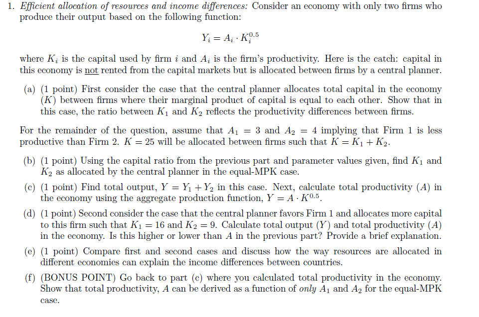 Solved Efficient allocation of resources and income | Chegg.com