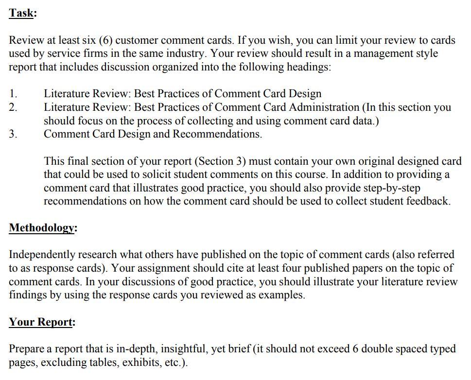 Review at least six (6) customer comment cards. If | Chegg.com