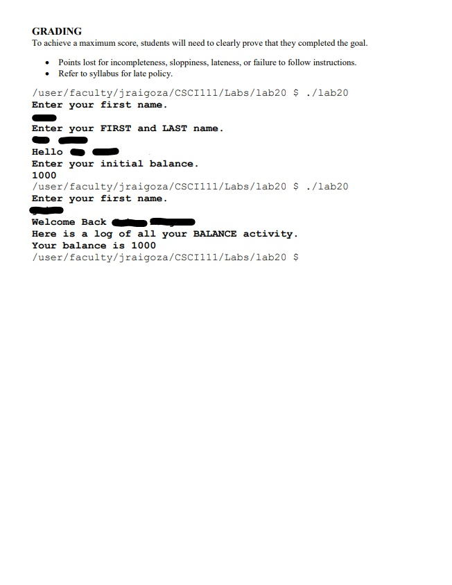Solved Lab 20 File I/O CSCI 111 Programming and Algorithms I | Chegg.com