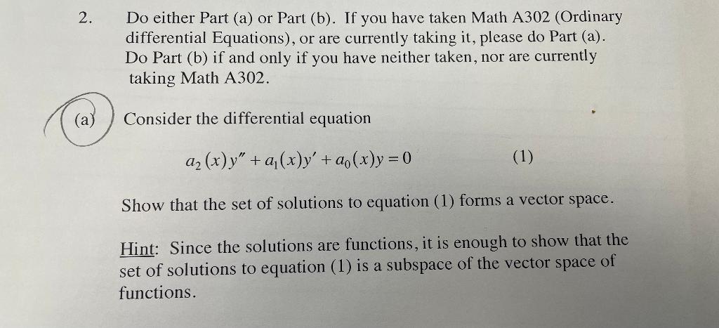 Solved Do either Part (a) or Part (b). If you have taken | Chegg.com