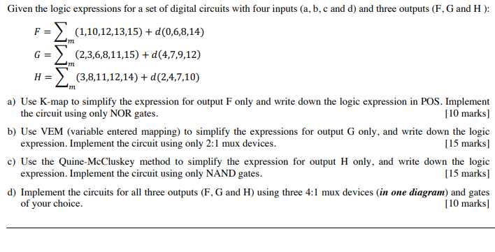 Solved Given the logic expressions for a set of digital | Chegg.com