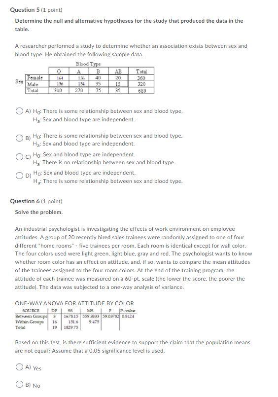 Solved Question 5 (1 point) Determine the null and | Chegg.com