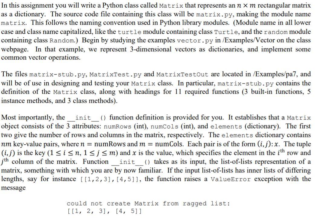 Solved In this assignment you will write a Python class | Chegg.com