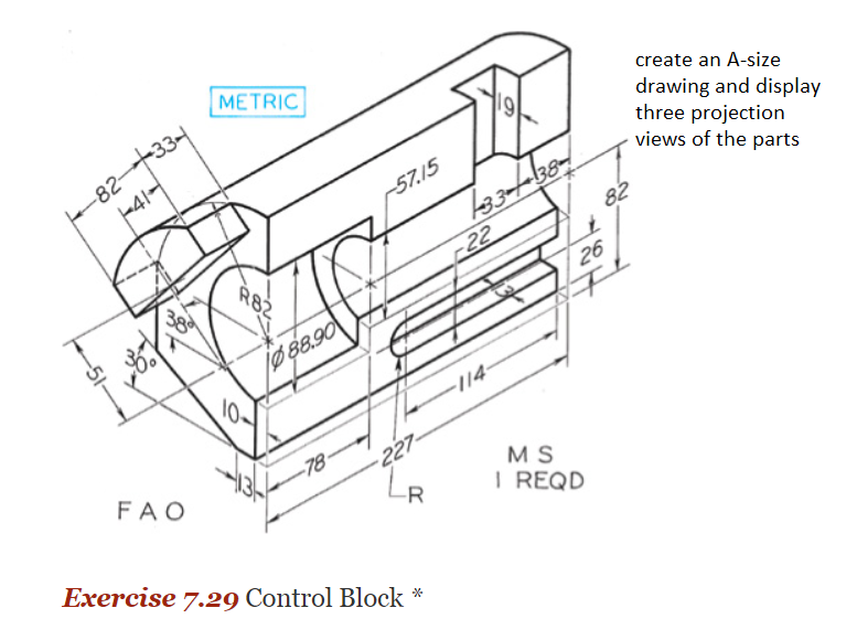 Solved METRIC create an A-size drawing and display three | Chegg.com
