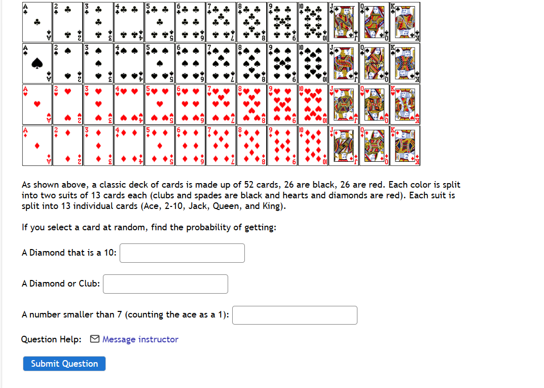 Solved As shown above, a classic deck of cards is made up of | Chegg.com