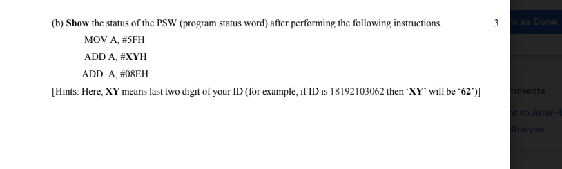 Solved 3 (b) Show the status of the PSW (program status | Chegg.com