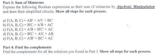 Solved Part 3: Sum of Minterms Express the following Boolean | Chegg.com