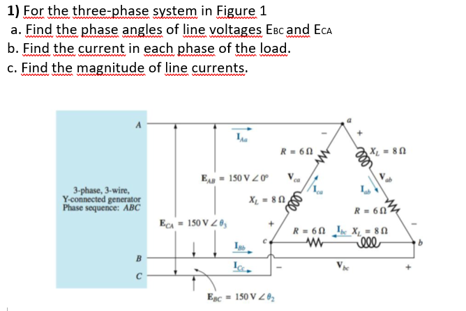 Solved 1) For the three-phase system in Figure 1 a. Find the | Chegg.com