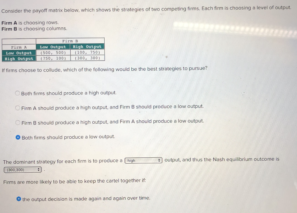 Solved Consider the payoff matrix below, which shows the | Chegg.com