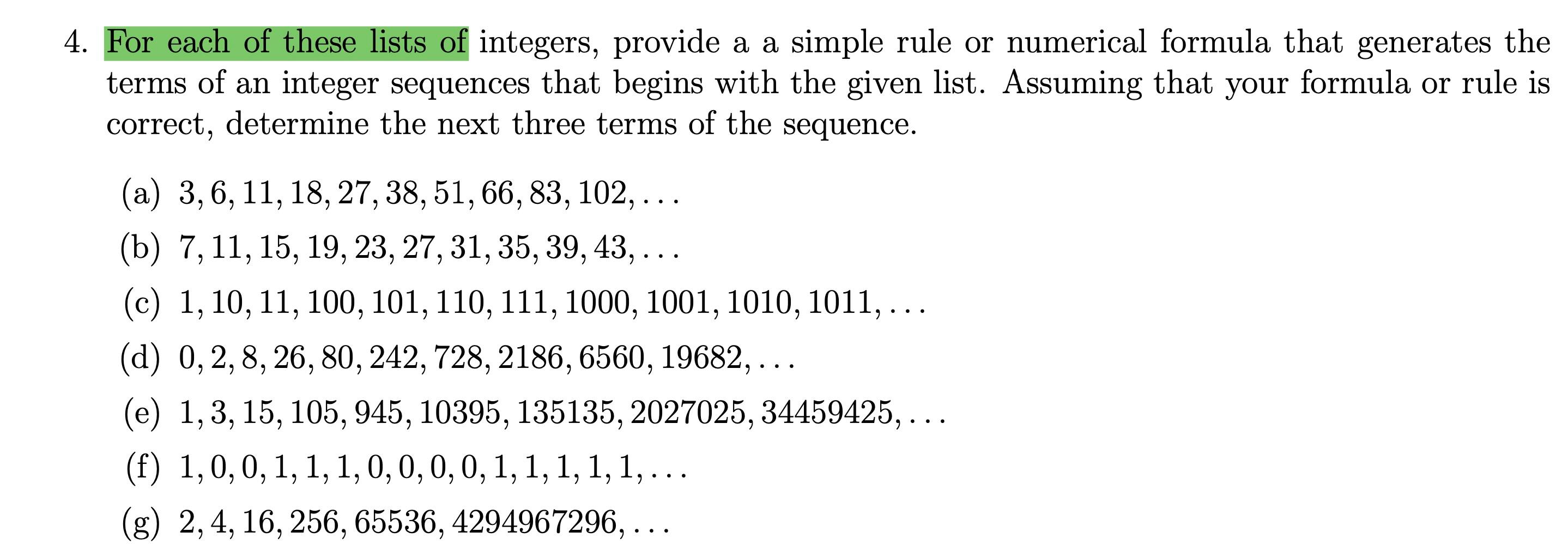 Solved 4. For each of these lists of integers, provide a a | Chegg.com