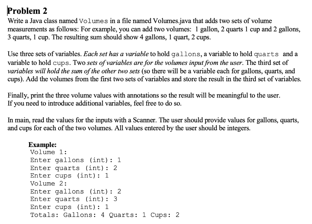 Solved Problem 2 Write A Java Class Named Volumes In A File 
