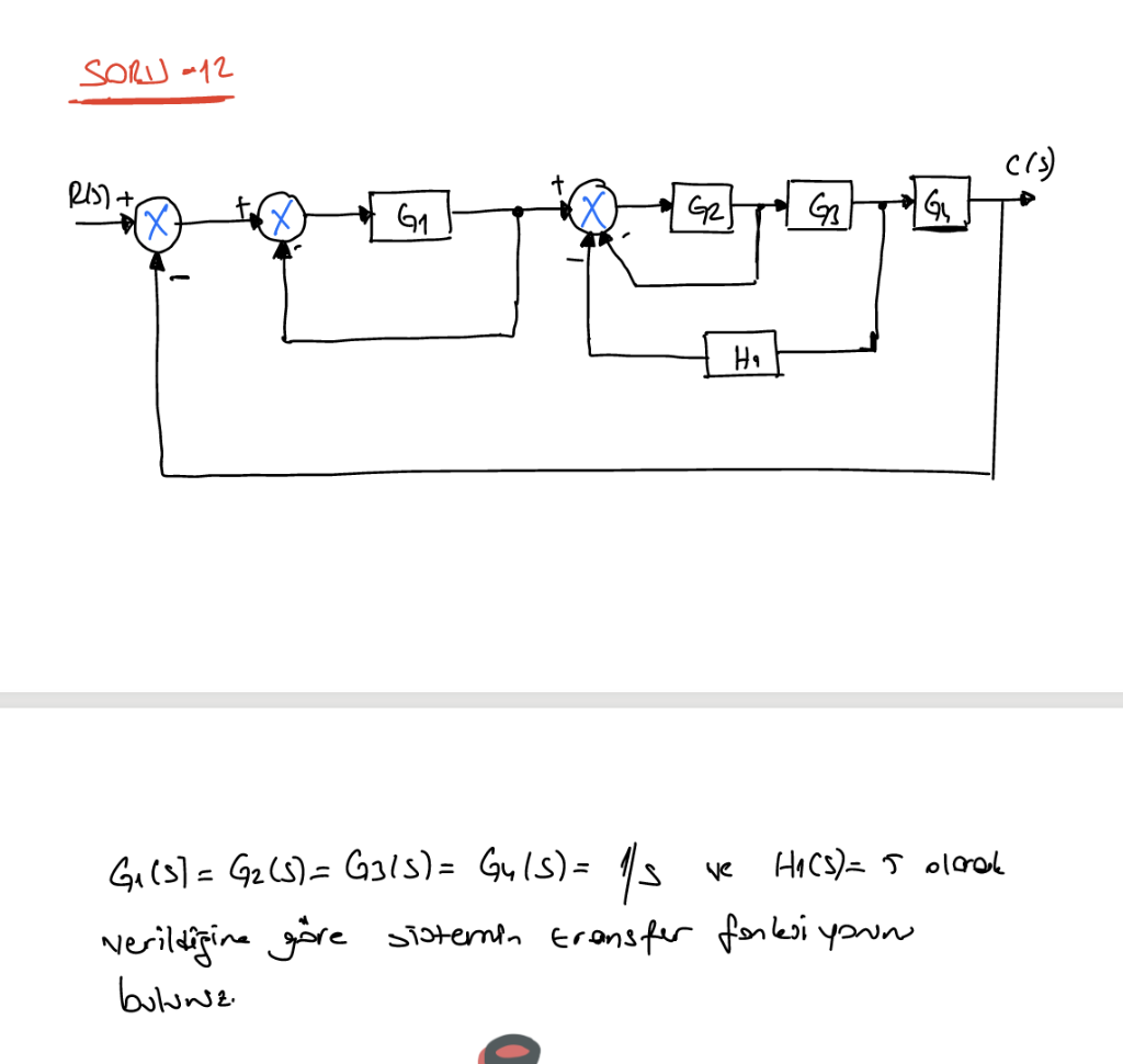 SORI -12 G1(s)=G2(s)=G3(s)=G4(s)=1/s ve H1(s)=5 | Chegg.com