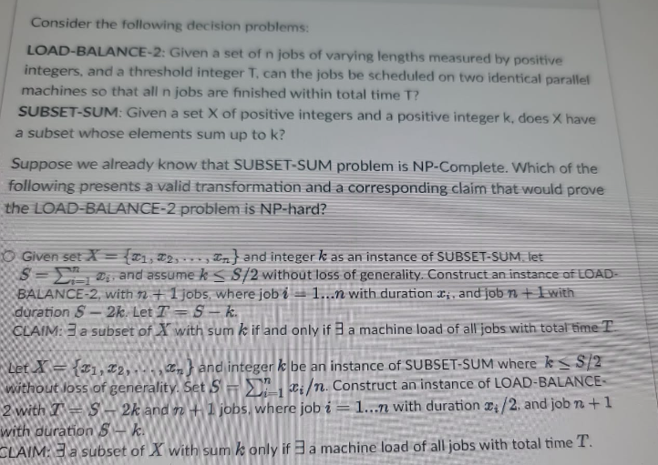 Solved Consider the following decision problems: | Chegg.com