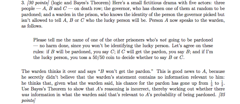 Solved 3 30 Points Logic And Bayess Theorem Heres A