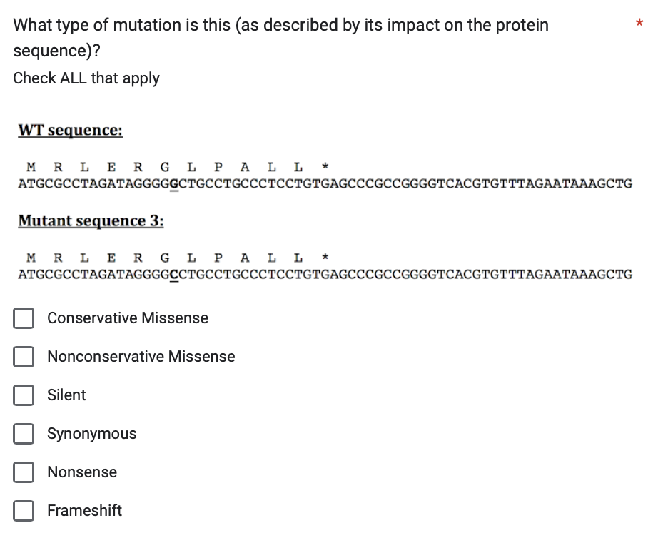 Solved What type of mutation is this (as described by its | Chegg.com