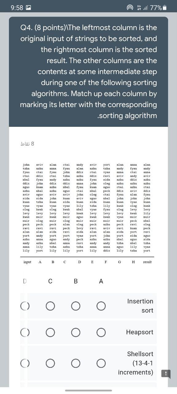 Solved 9:58 P ** .ll 77% Q4. (8 points)\The leftmost column | Chegg.com