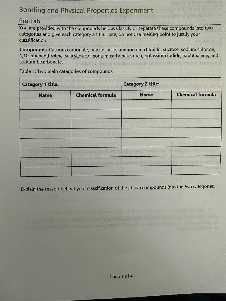 Solved Bonding and Physical Properties Experiment Pre-Lab | Chegg.com
