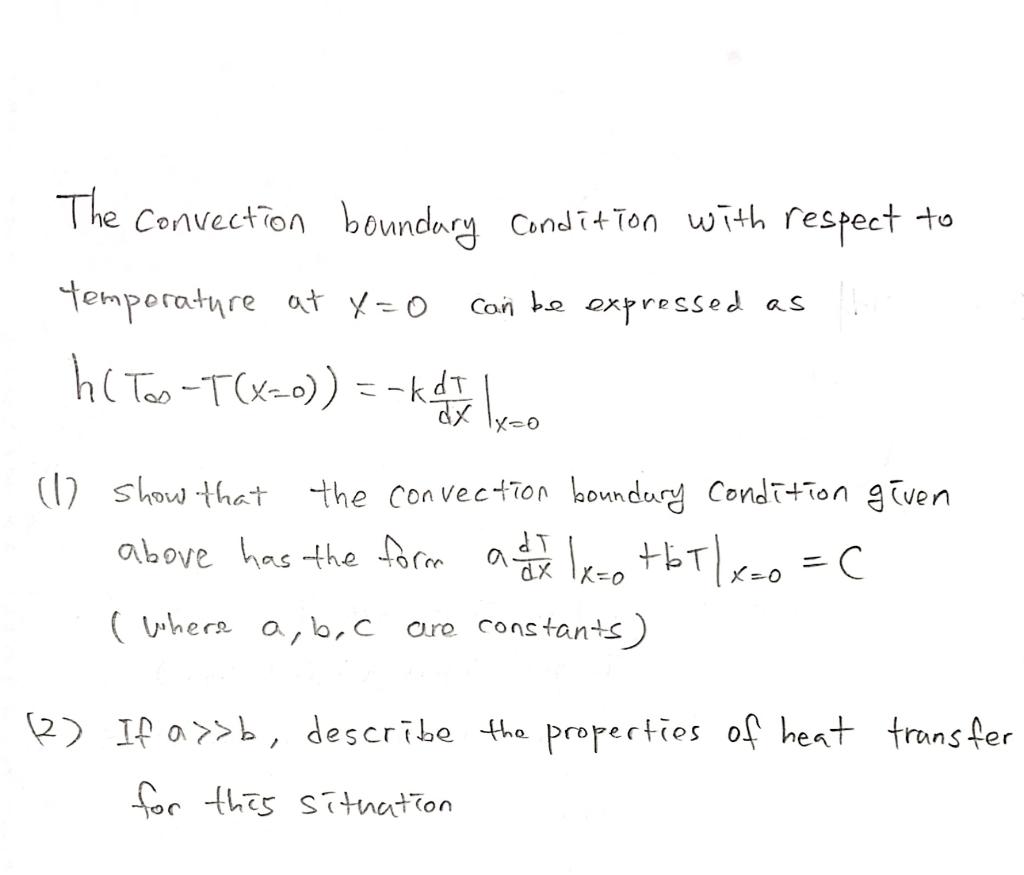 Solved The Convection Boundary Condition With Respect To