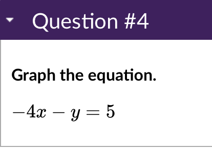 Solved Graph the equation. −4x−y=5 | Chegg.com