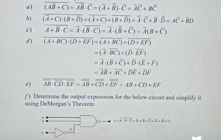 Solved a) b) = = c) d) (AB+C) = AB-C =(Ā+B).C=AC + BC | Chegg.com