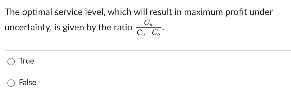 Solved The optimal service level, which will result in | Chegg.com