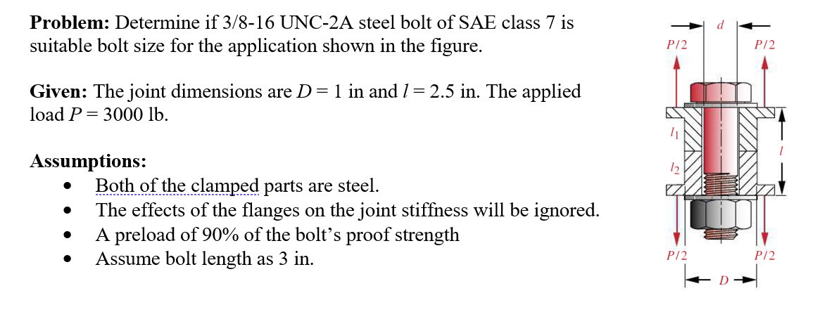 Solved Problem: Determine if 3/8−16 UNC-2A steel bolt of SAE | Chegg.com