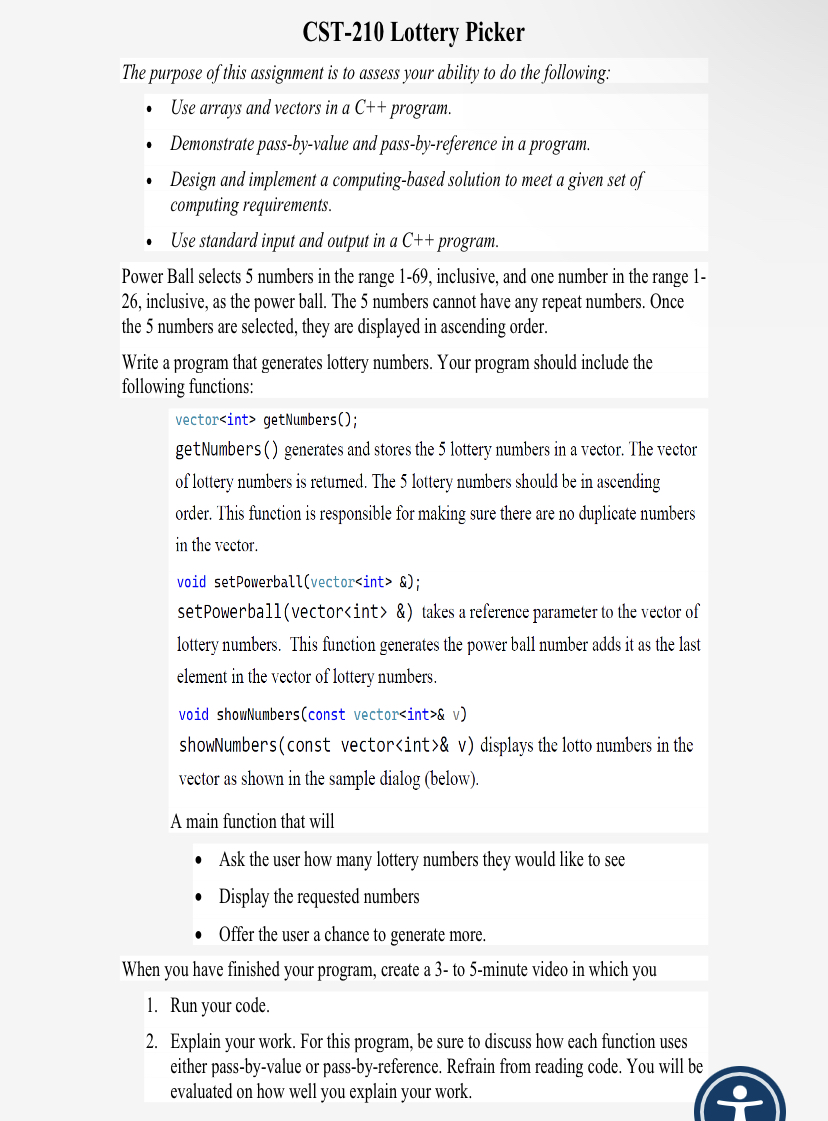 Solved CST-210 Lottery Picker The purpose of this assignment | Chegg.com