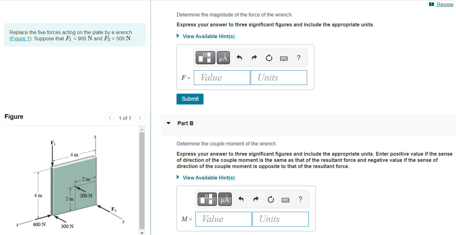 Solved Replace the five forces acting on the plate by a | Chegg.com