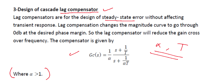 Solved 3-Design of cascade lag compensator Lag compensators | Chegg.com