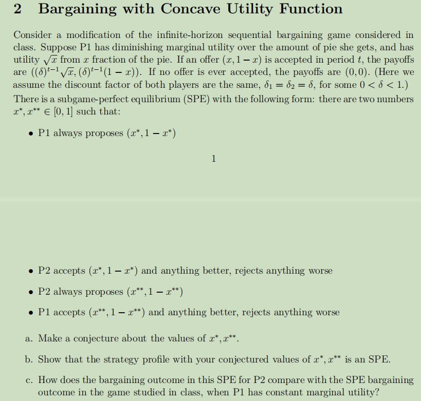 2 Bargaining with Concave Utility Function Consider a | Chegg.com