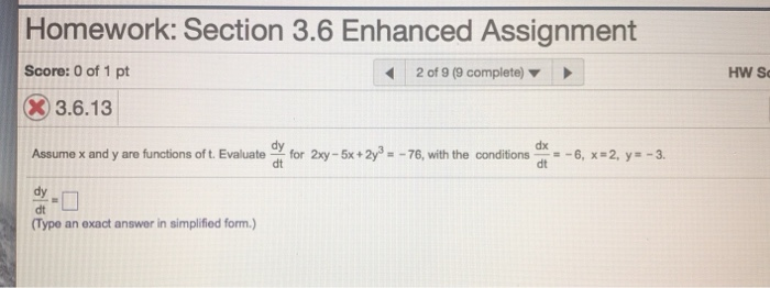 Solved Homework Section 3 6 Enhanced Assignment Score 0 Of