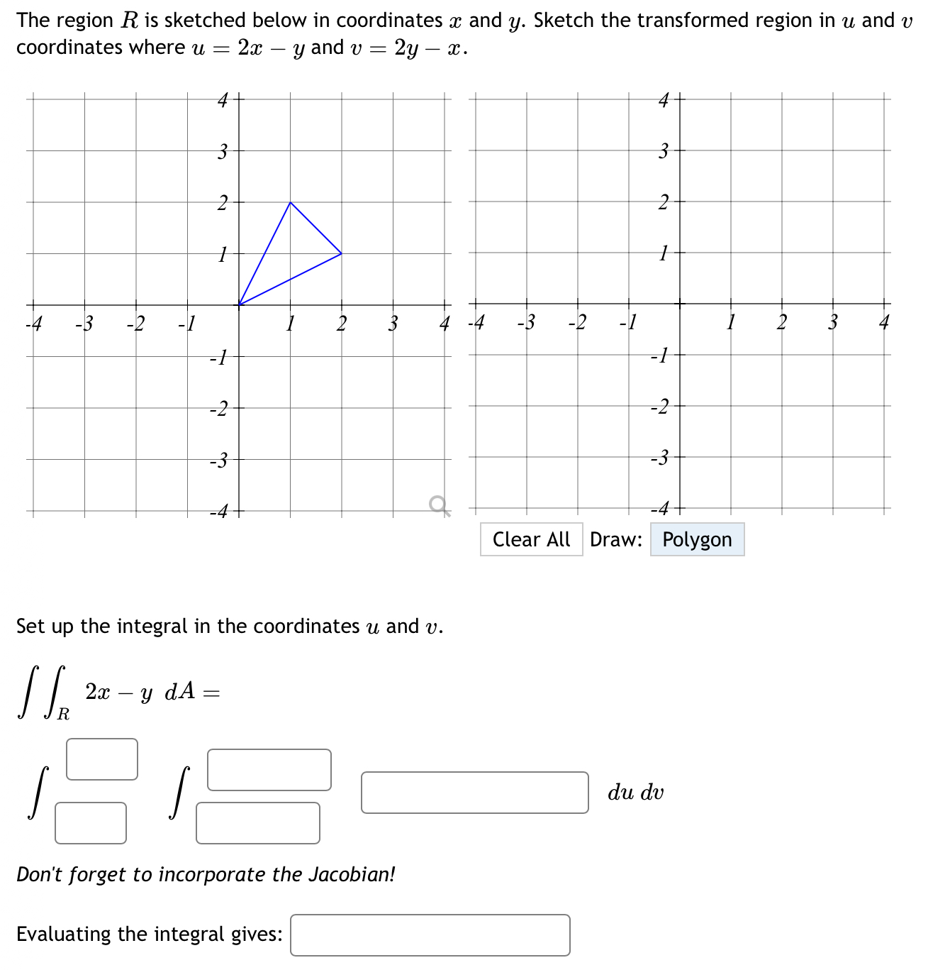 Solved The region R is ﻿sketched below in ﻿coordinates x | Chegg.com