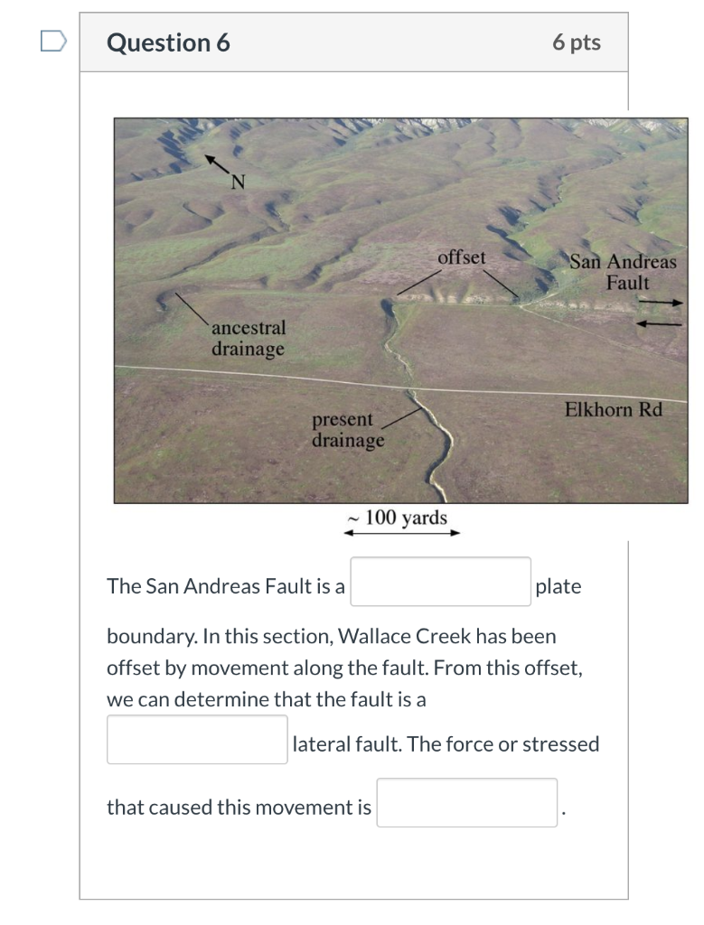 Solved D Question 6 6 pts offset San Andreas Fault ancestral | Chegg.com