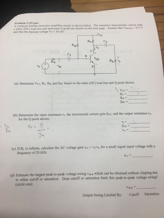 Problem 2 (25 pts) A common emitter transistor | Chegg.com