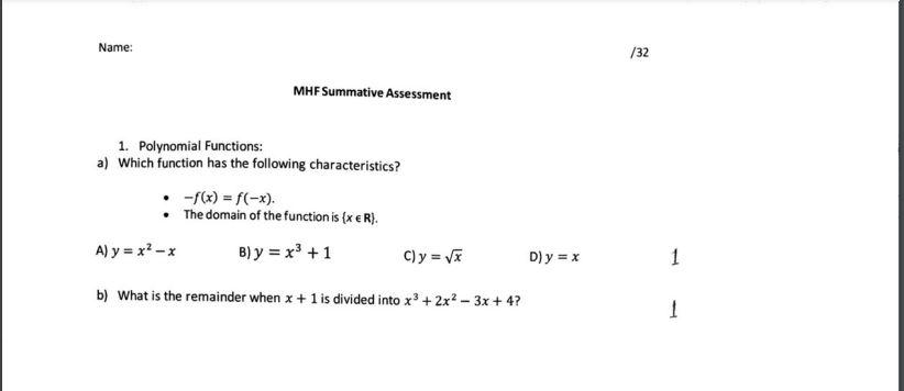 Solved Name: MHF Summative Assessment 1. Polynomial | Chegg.com